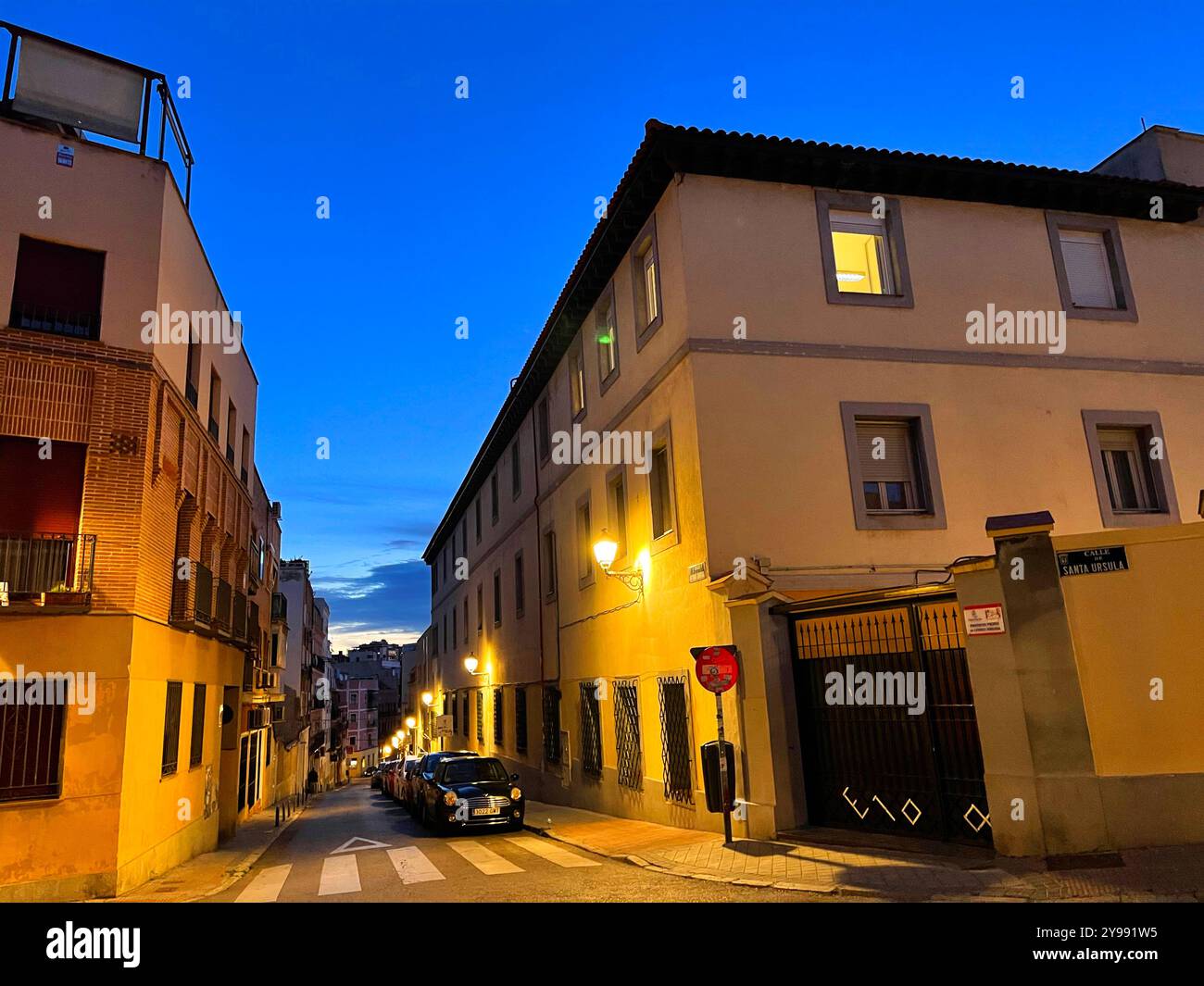 Santa Ursula street, night view. Madrid, Spain Stock Photo - Alamy