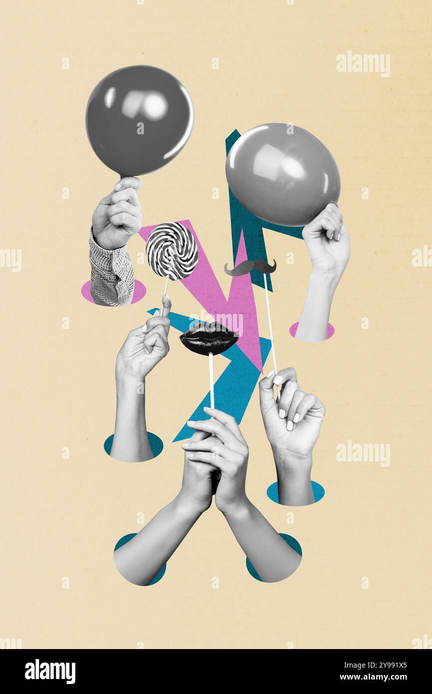 Collage image template sketch of people celebrate festive event theme ...