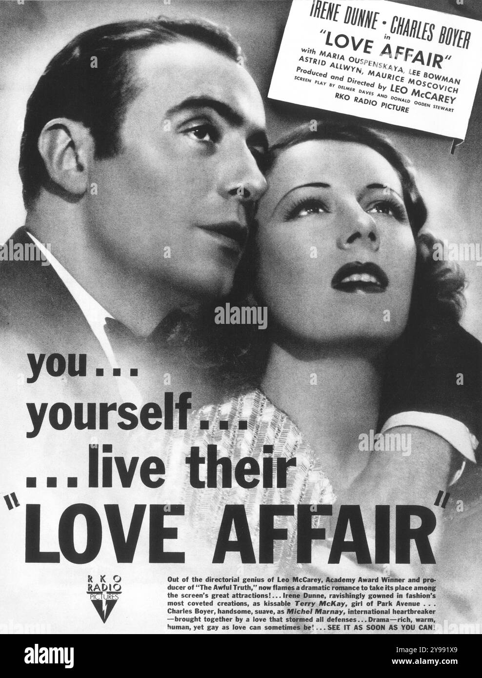1939 Love Affair film poster - romance film, co-starring Charles Boyer ...