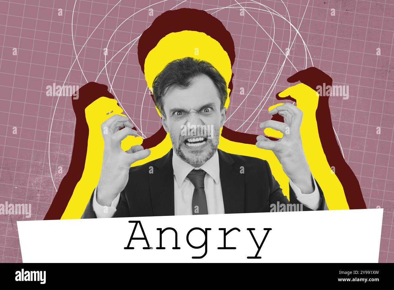 Photo collage artwork minimal picture of angry furious lady shouting ...