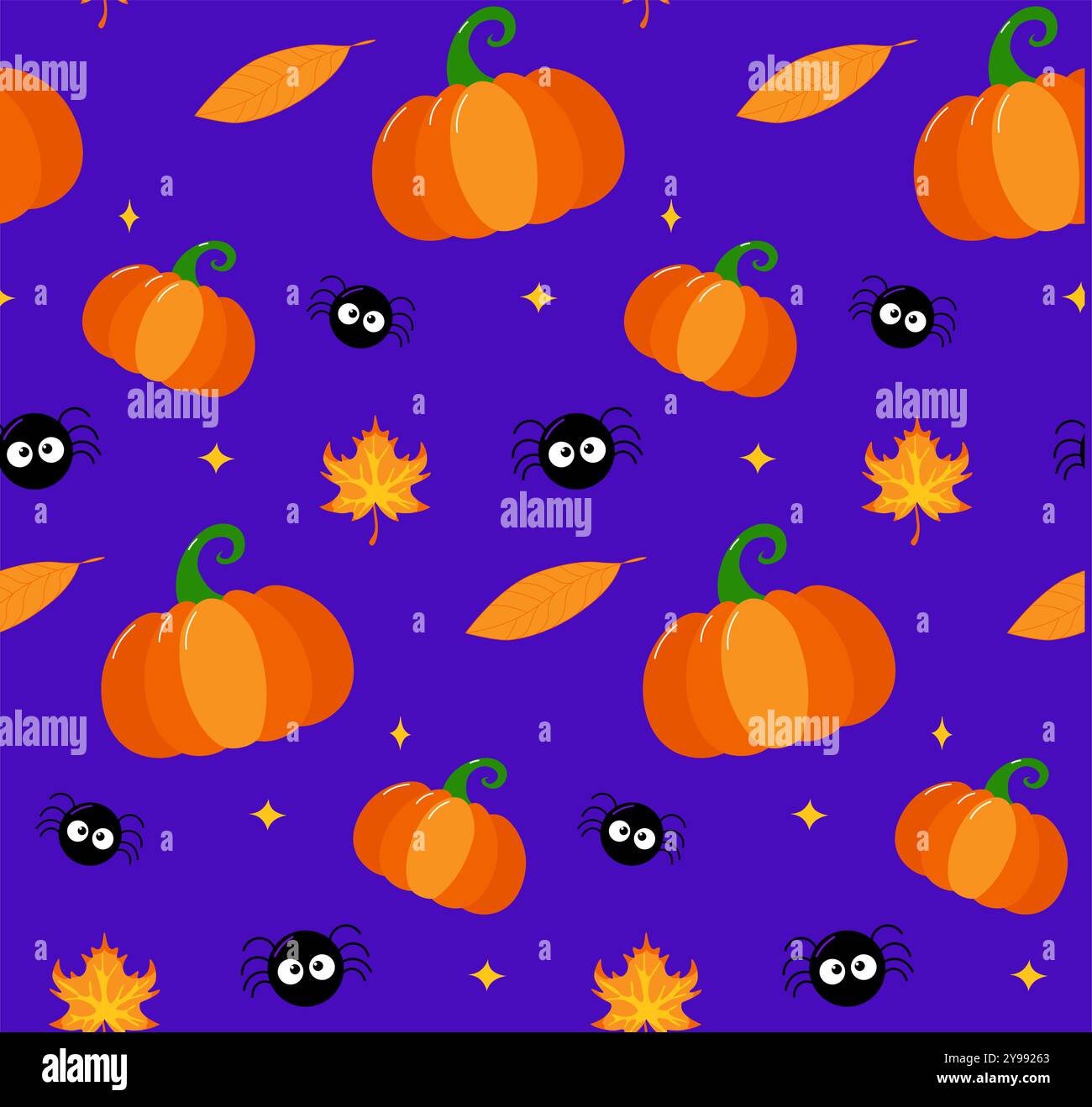 Halloween Pattern with Pumpkins, spider leaves Spooky Cartoon Style ...