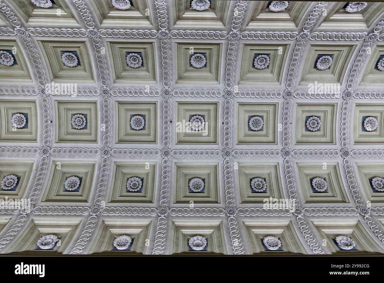 A coffered ceiling ornamentations of a church in baroque style Stock ...
