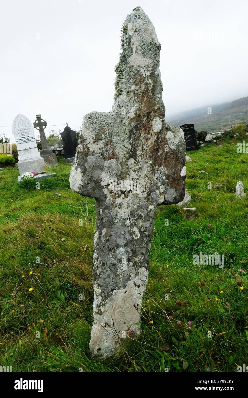 Medieval stone cross in the cemetery of Kilcatherine Church, Eyeries ...