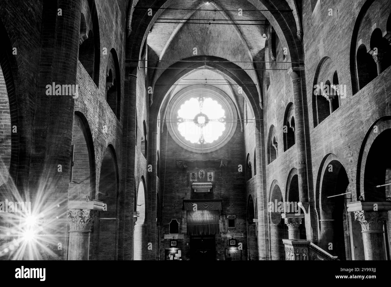 rose window and reflections in the brick cathedral beams of light and ...