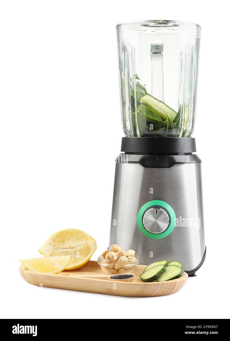 Modern blender with ingredients for smoothie isolated on white Stock ...