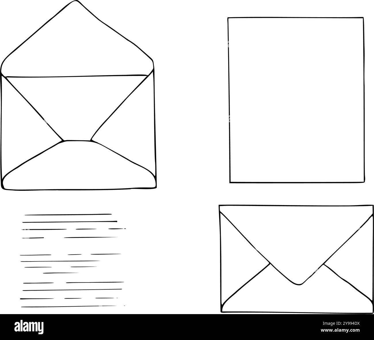 Open, close envelopes, blank paper, abstract text flat line vector ...