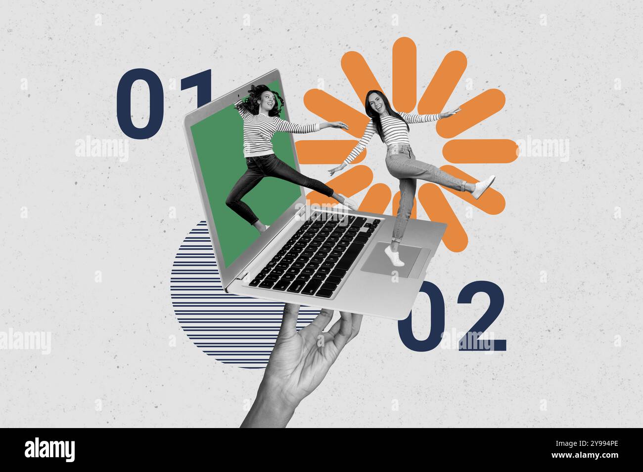 Photo collage composite artwork sketch of loading browsing laptop ...