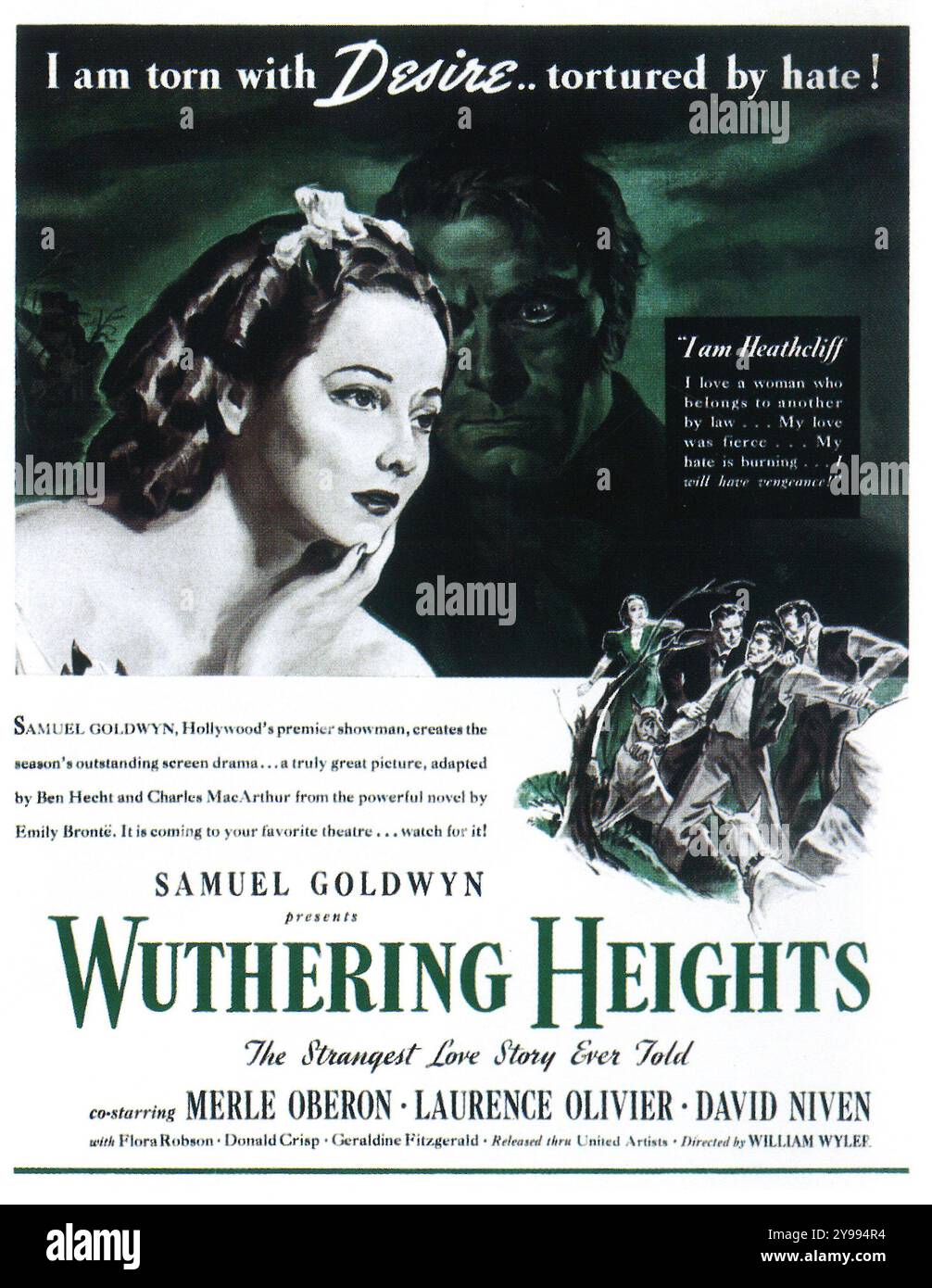 1939 Wuthering Heights film poster - directed by William Wyler, produced by Samuel Goldwyn ...