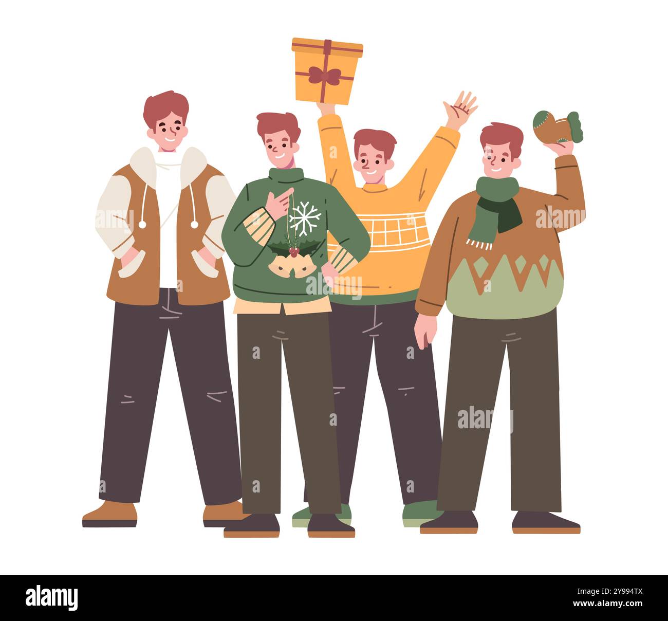 Man wear a winter clothes with christmas costume . Flat design cartoon ...