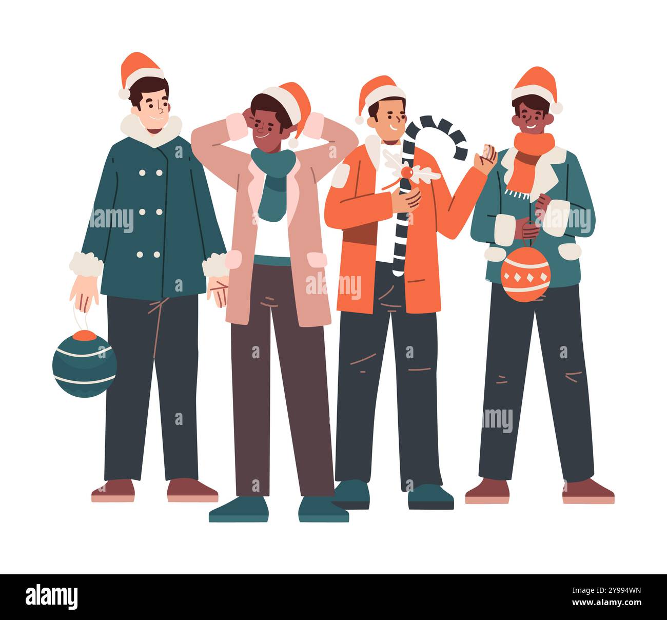 Man wear a winter clothes with christmas costume . Flat design cartoon ...