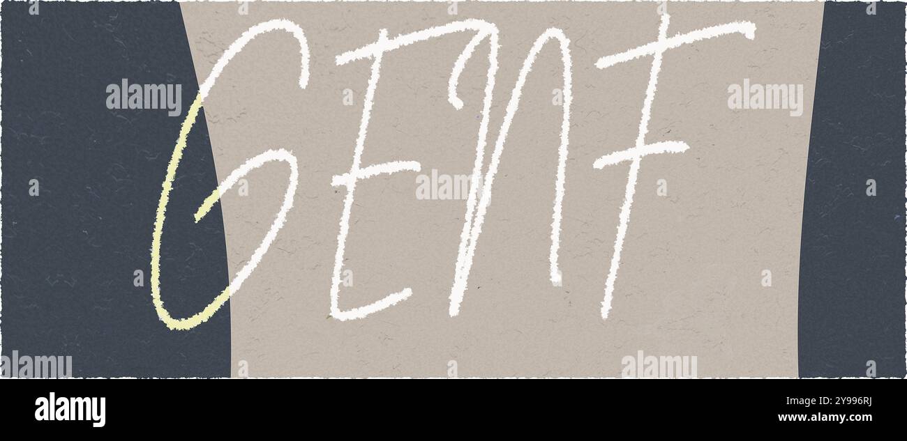 Graphic with lettering of the swiss city GENF in handwriting on old ...