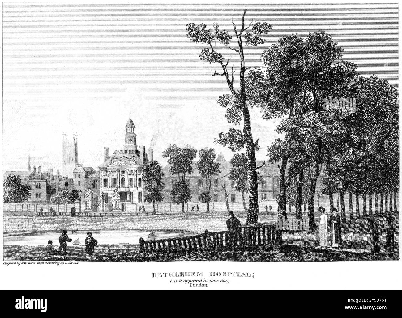 An engraving of Bethlehem Hospital (Bedlam) as it appeared in June 1811 ...