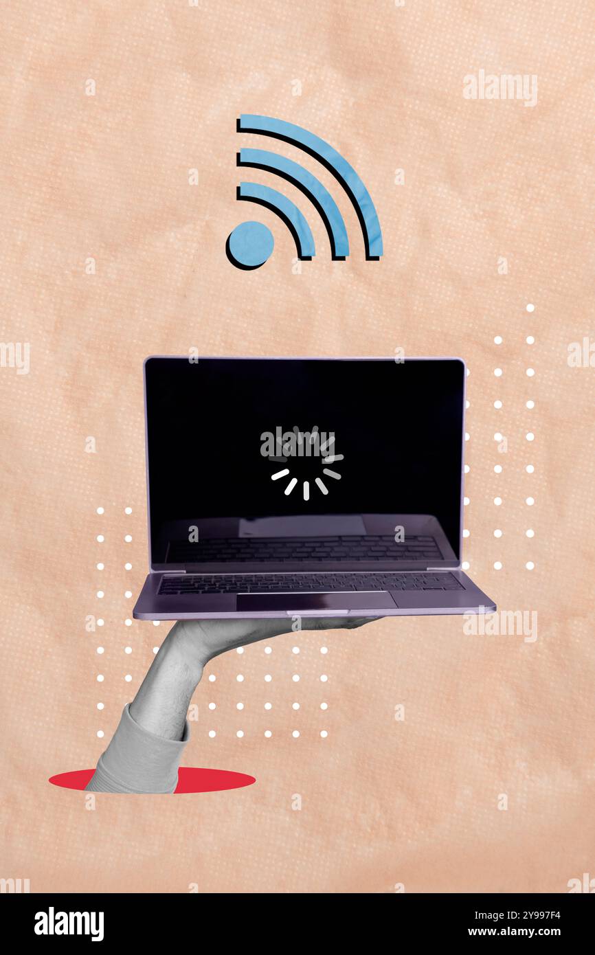 Contemporary art collage image of wifi signal connection symbol loading ...