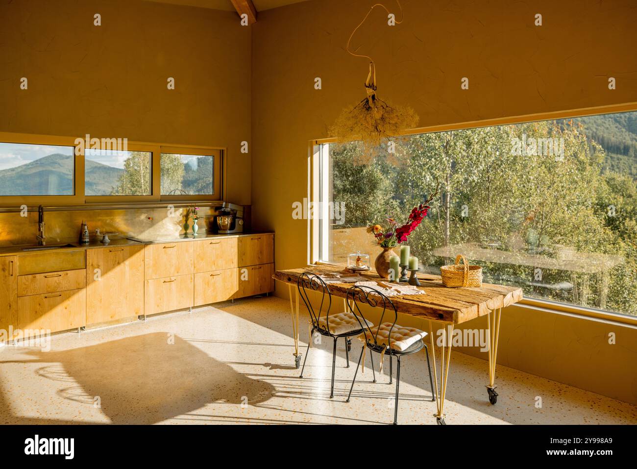 Cozy Kitchen with Scenic Views Stock Photo - Alamy