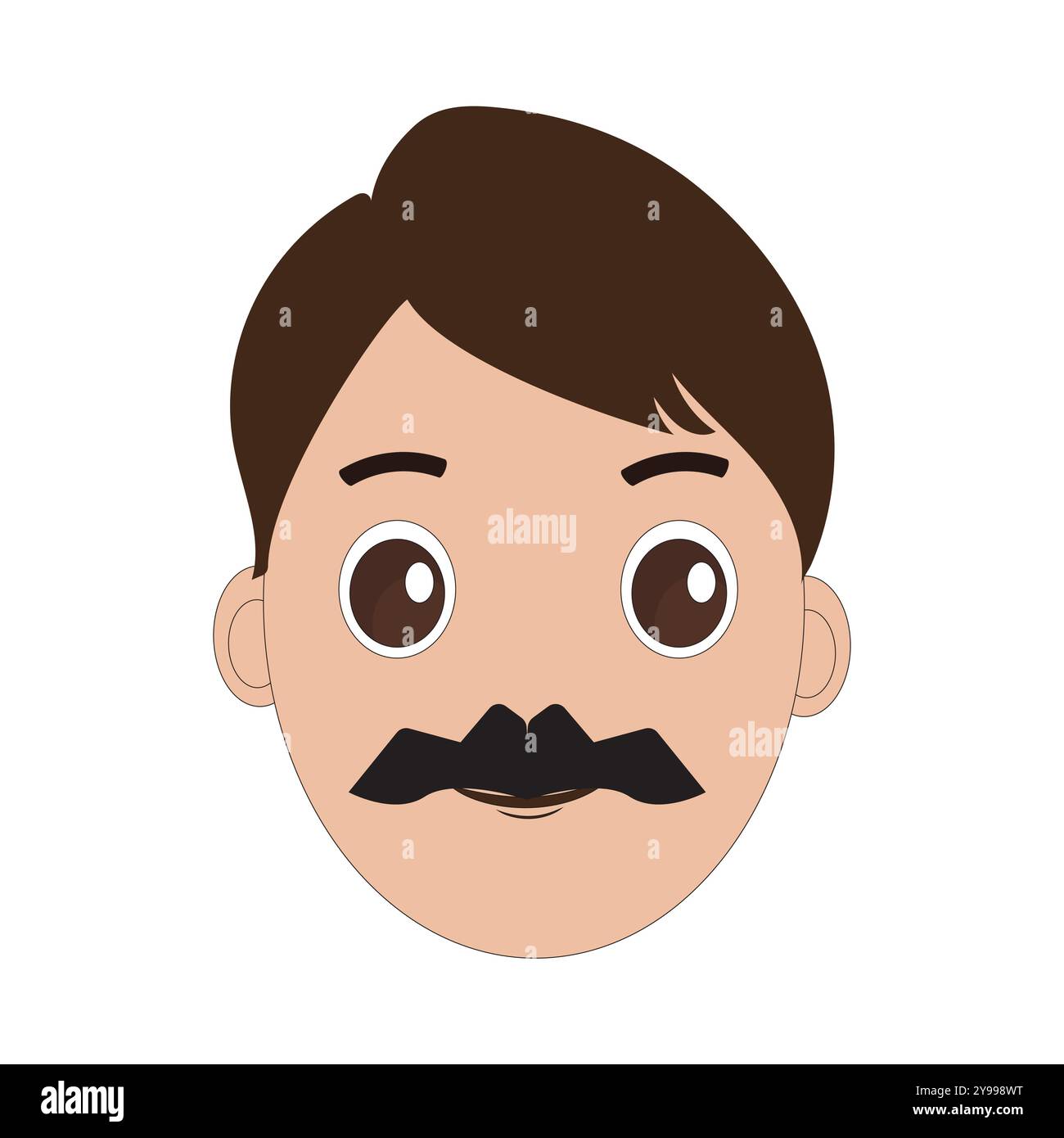Illustration of a cartoon man is face with mustache and big eyes, brown ...