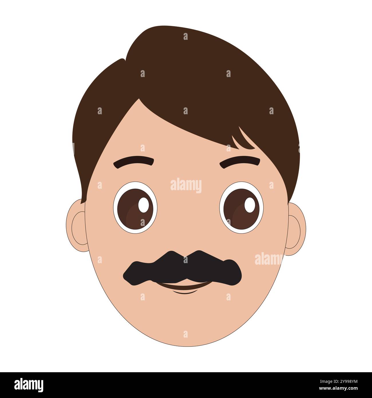 Illustration of a cartoon man is face with mustache and big eyes, brown ...