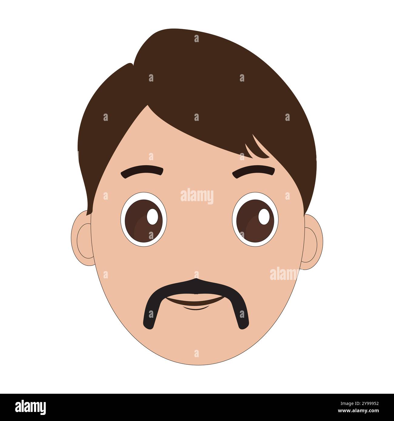 Illustration of a cartoon man is face with mustache and big eyes, brown ...