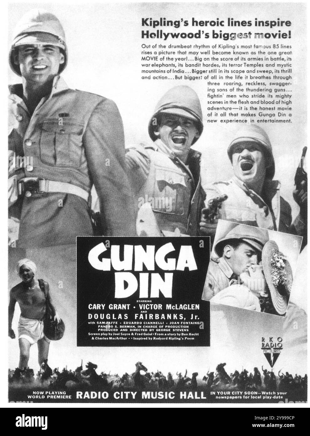 1939 Gunga Din film poster. Released by RKO. Directed by George Stevens ...
