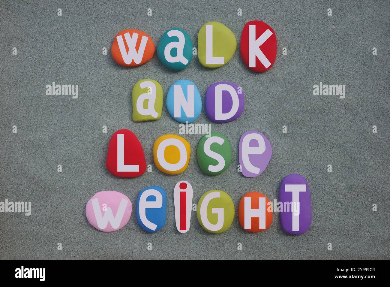 Walk and lose weight, creative slogan composed with hand painted multi ...