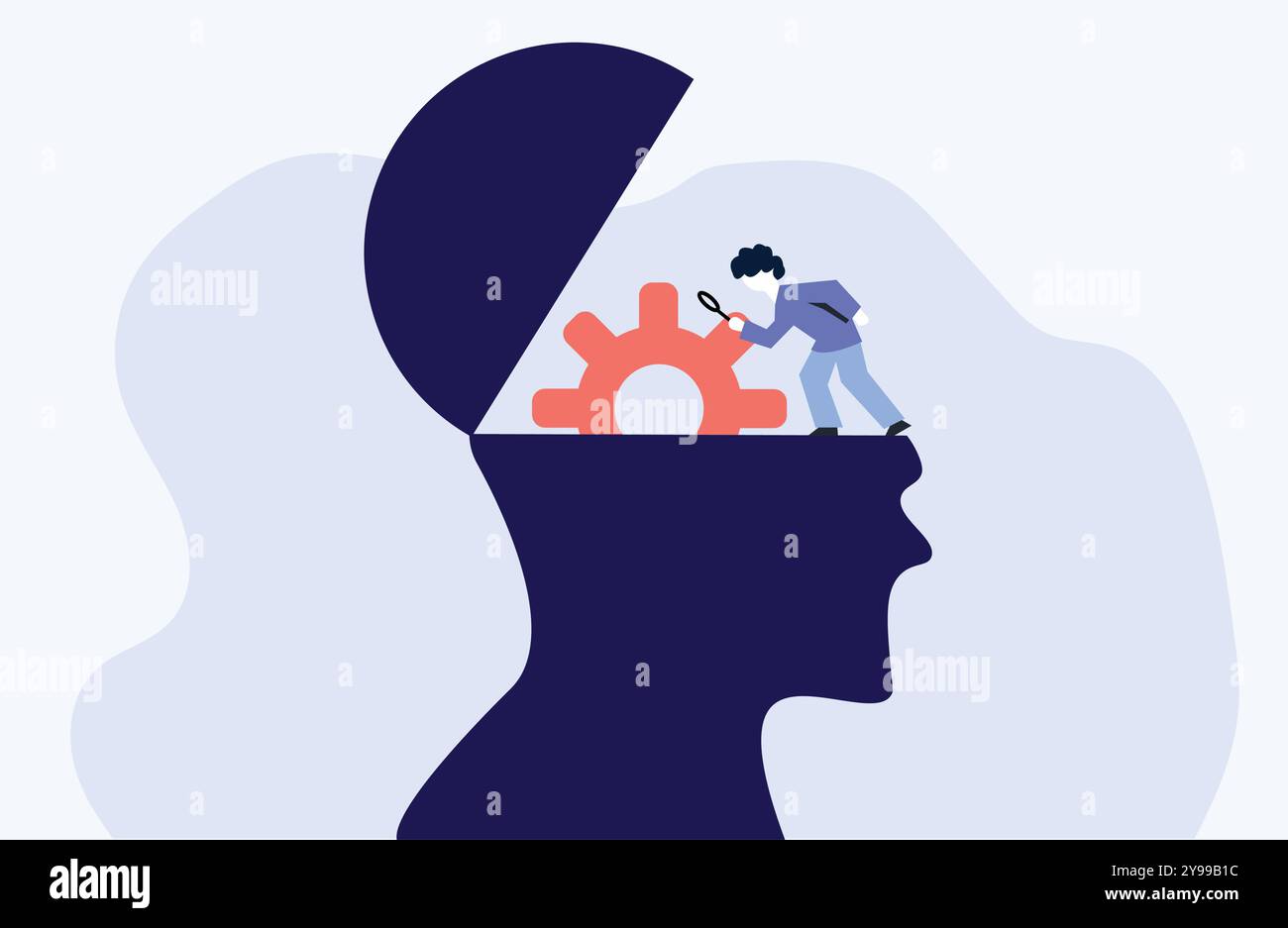 Mental health assessment, man checking mental status with magnifying ...