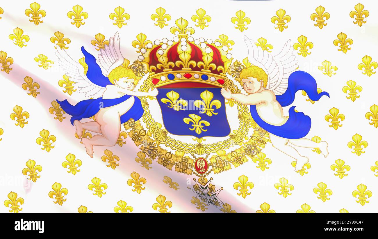3D render - Royal Standard of the King of France waving in the wind ...