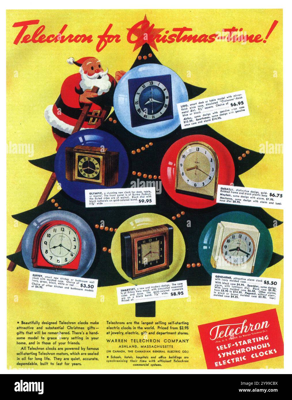 1937 Telechron Desk Alarm Clock Christmas Ad - Self-starting ...