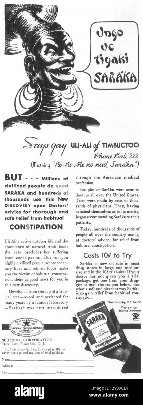 1934 Saraka constipation remedy ad - Schering corporation - "Uli-Ali of ...