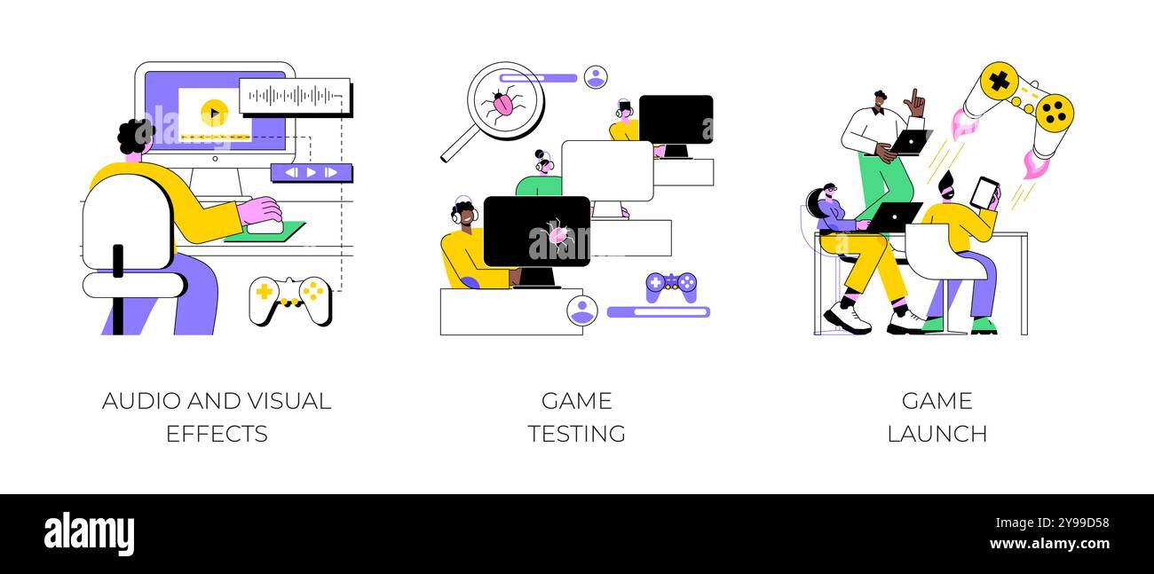 Game development isolated cartoon vector illustrations Stock Vector ...