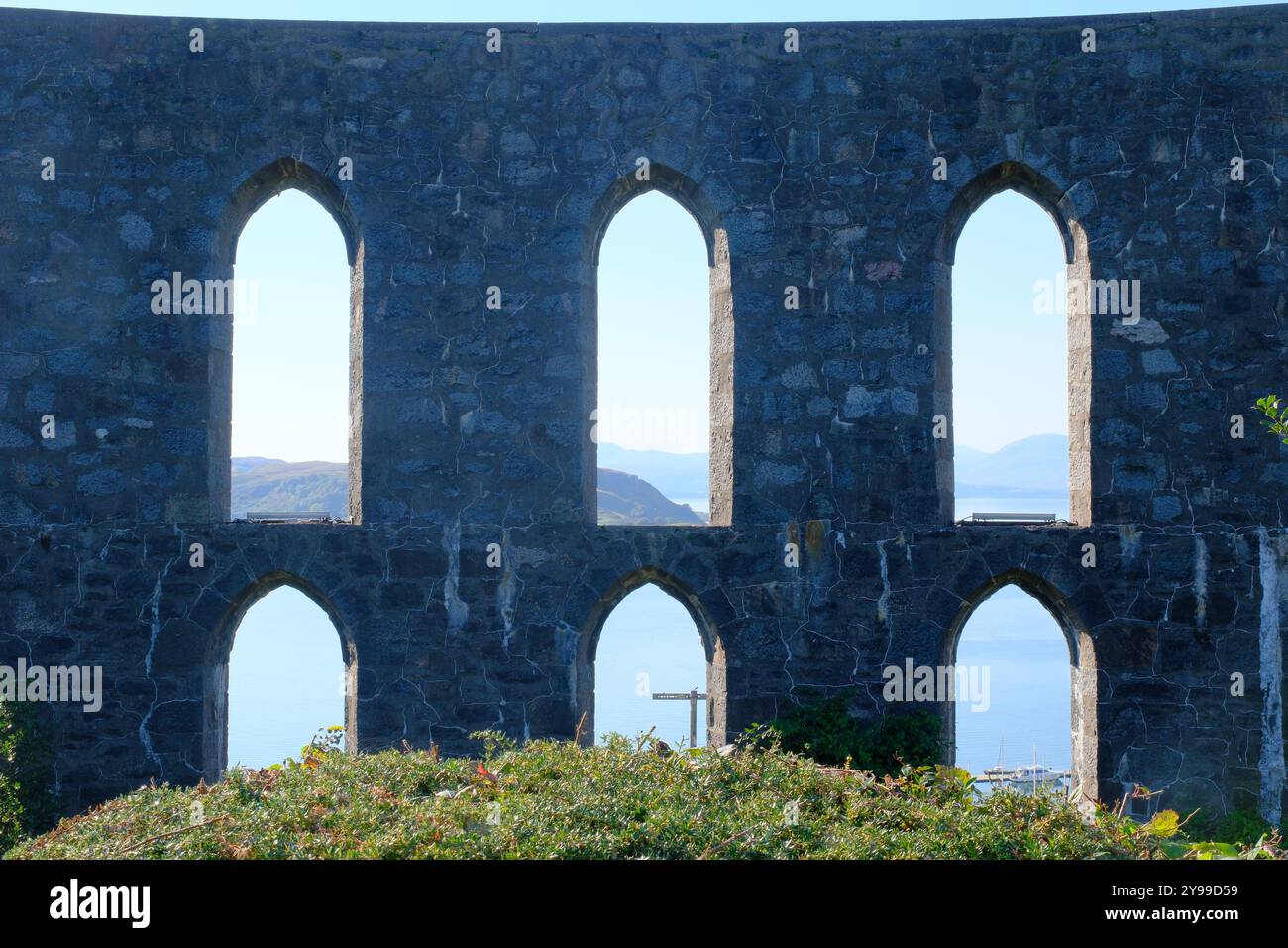 McCaigs tower built above bay on Battery hill, Oban, Scotland UK Stock ...