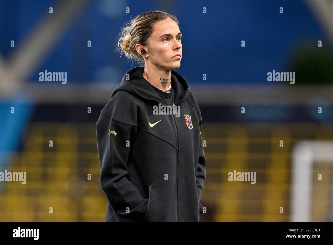 Mapi León of Barcelona Femení arrives at Manchester City Academy ...