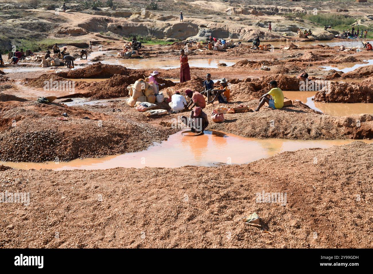 Ilakaka river, miners searching sapphires in alluvial deposits ...