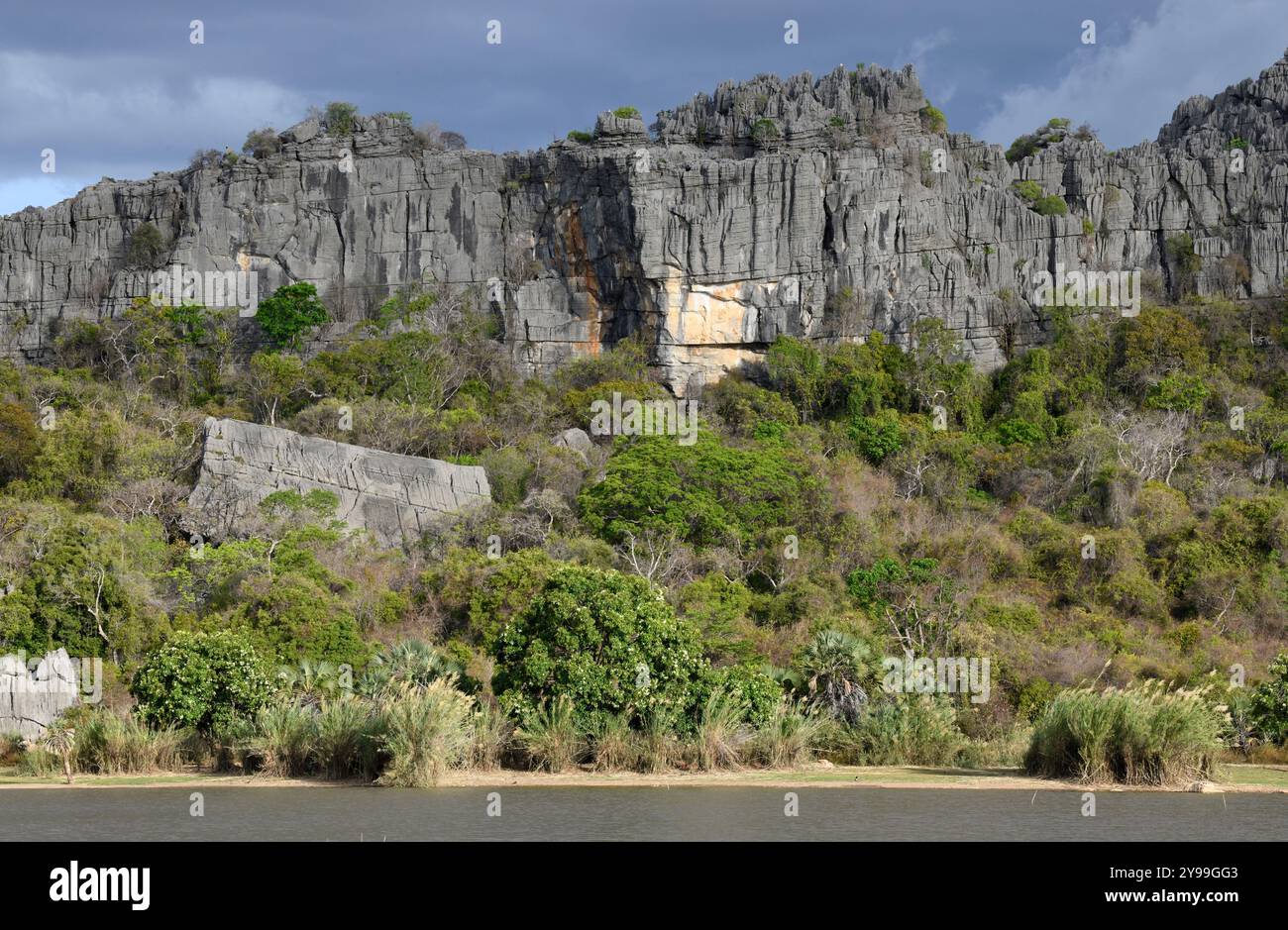 Iharana. Karst (tsingy) and lagoon. Sava region, Madagascar Stock Photo ...