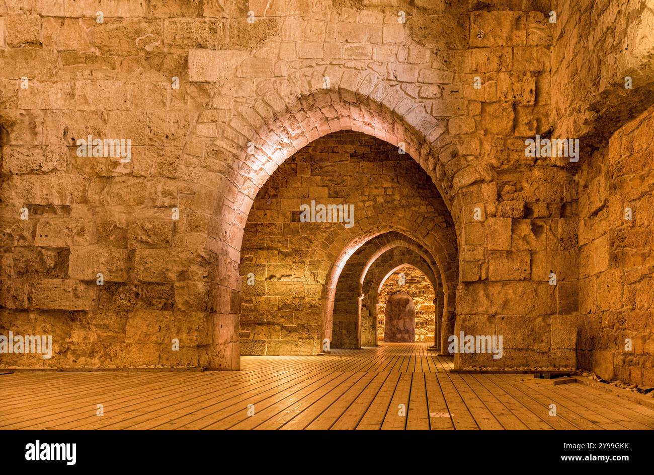 The northern hall of the Hospitallerian citadel in Akko, Israel, Middle ...