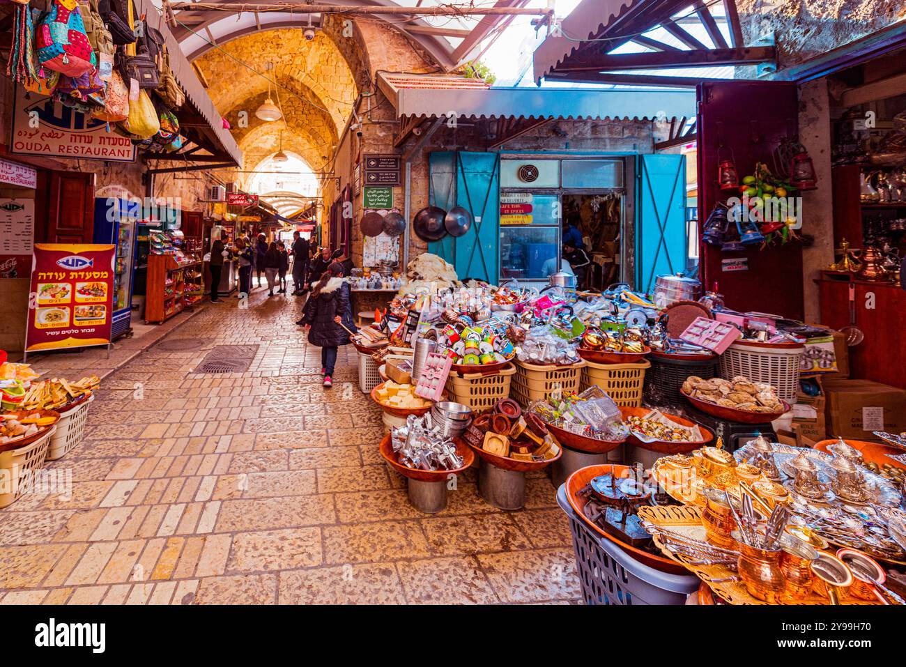 The Arabic suq in the historic old city of Akkon, Israel., Middle East ...