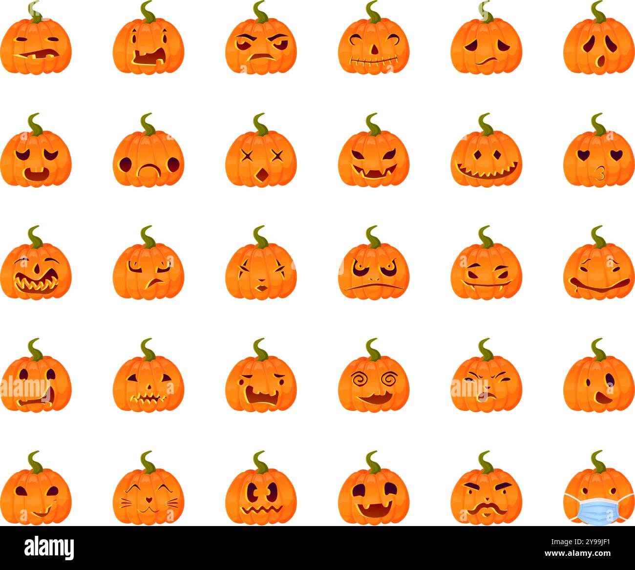 Set of different Jack-o-lanterns pumpkin face expression silhouettes ...