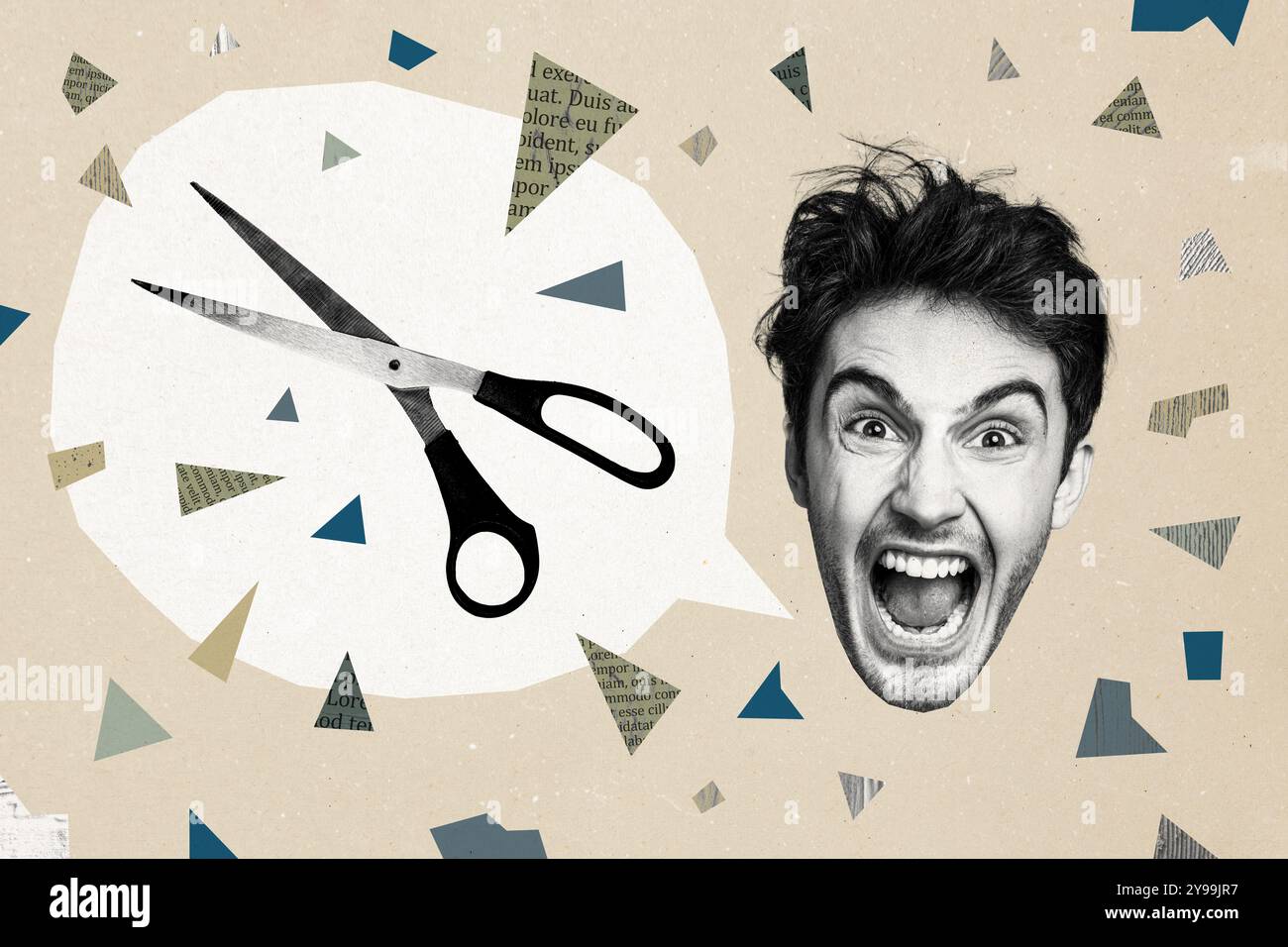 Composite photo collage of angry man cut staff unemployment concept ...