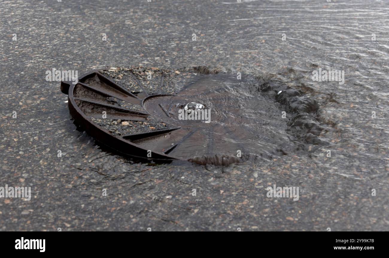 Heavy Rain Drainage System Iron Manhole Displac Flood Water Gushing ...