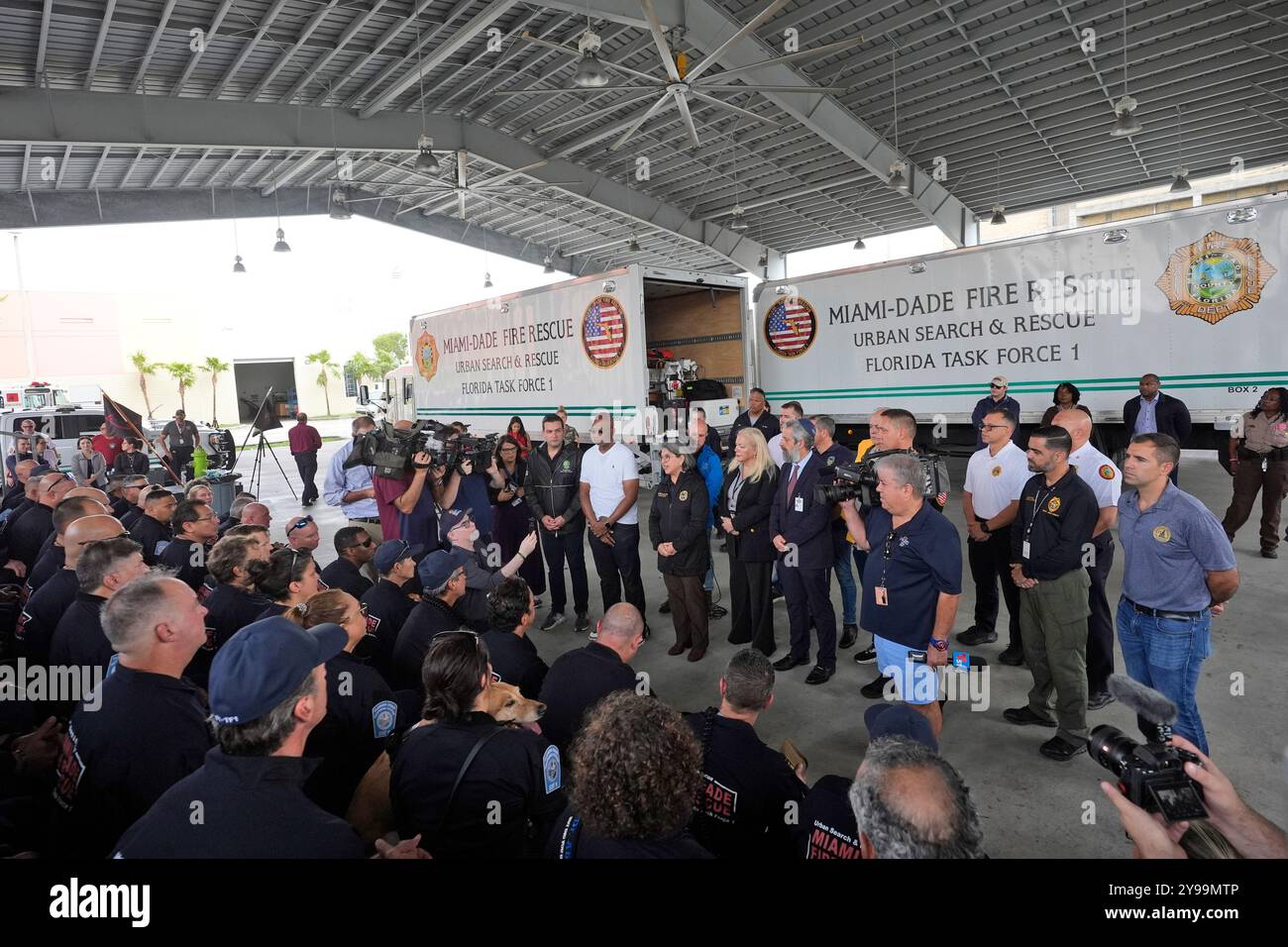 Miami-Dade County Mayor Daniella Levine Cava, center, addresses members ...