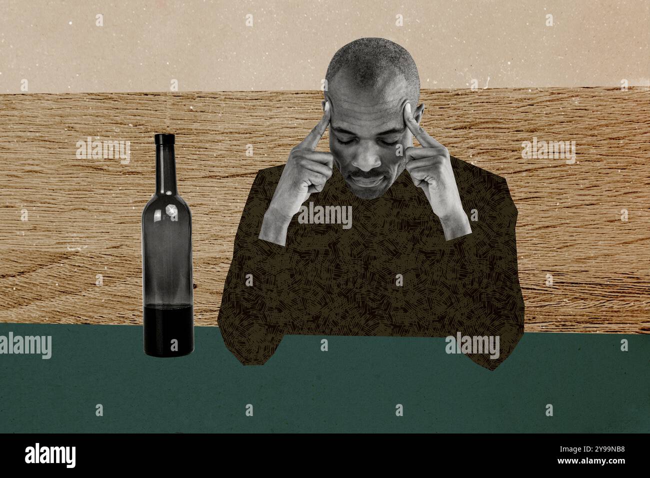 Composite photo collage of sad american man drunk party hangover ...