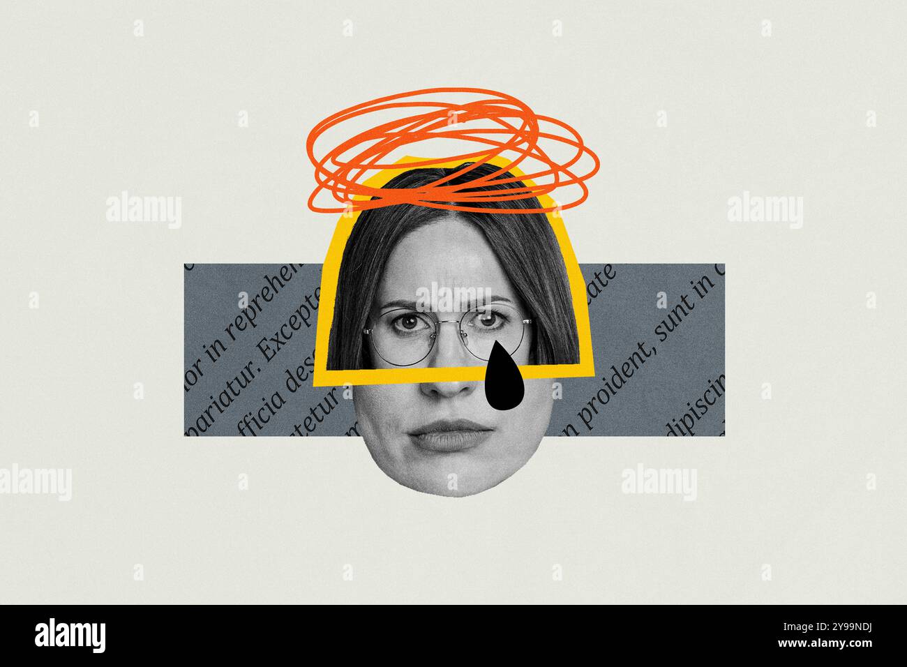 Photo collage image mature woman sad unhappy melancholy depression ...