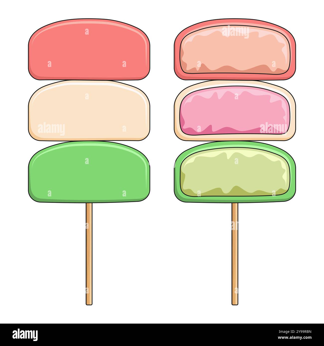 Set of color illustration with Japanese rice dessert mochi on stick ...