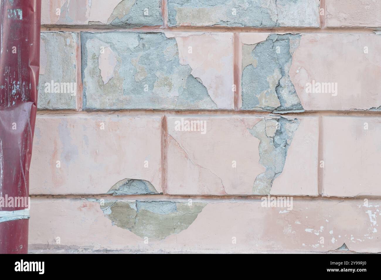 Weathered Wall Texture with Peeling Paint and Exposed Brick Stock Photo ...