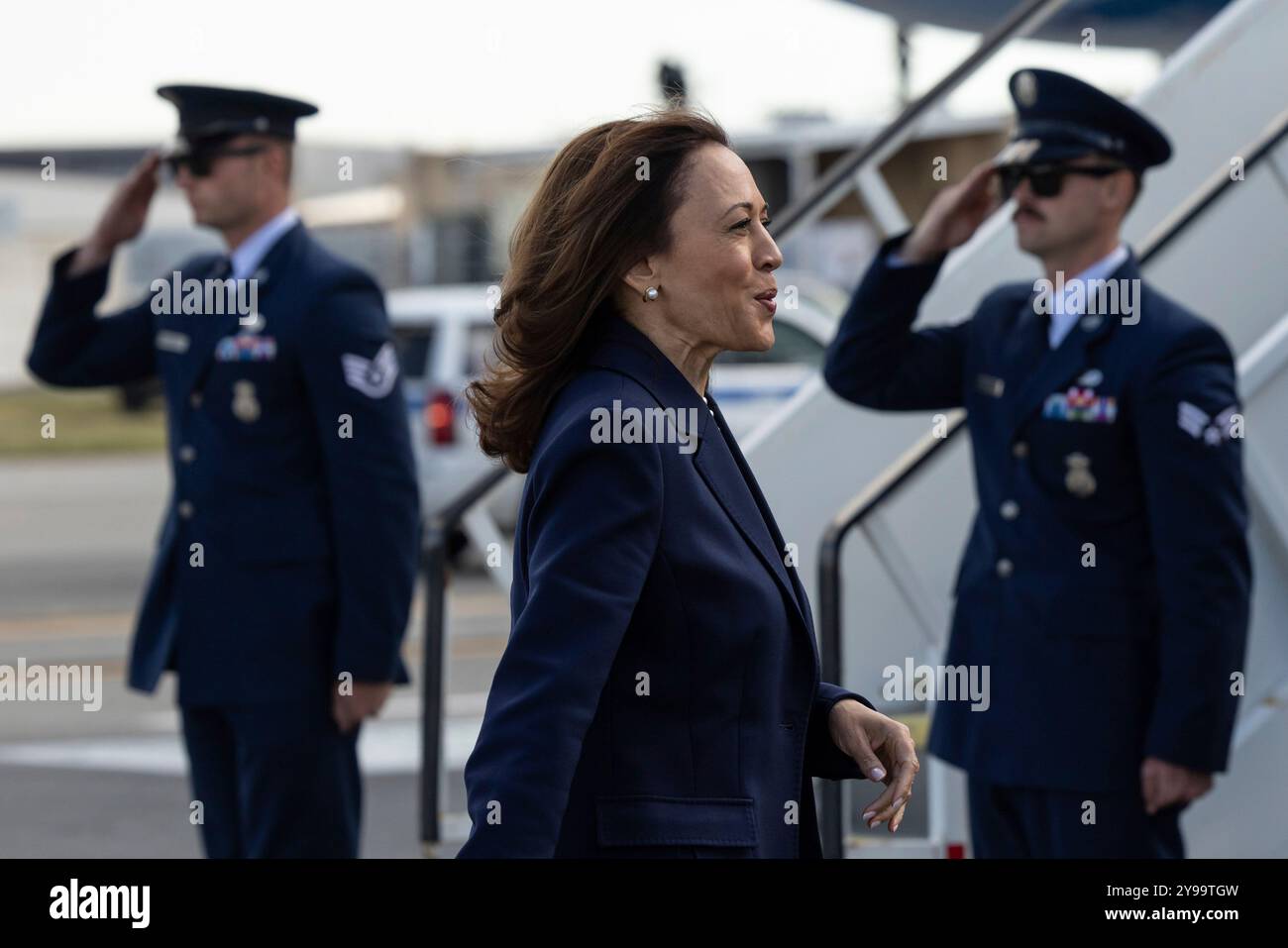 Democratic presidential nominee Vice President Kamala Harris walks to ...