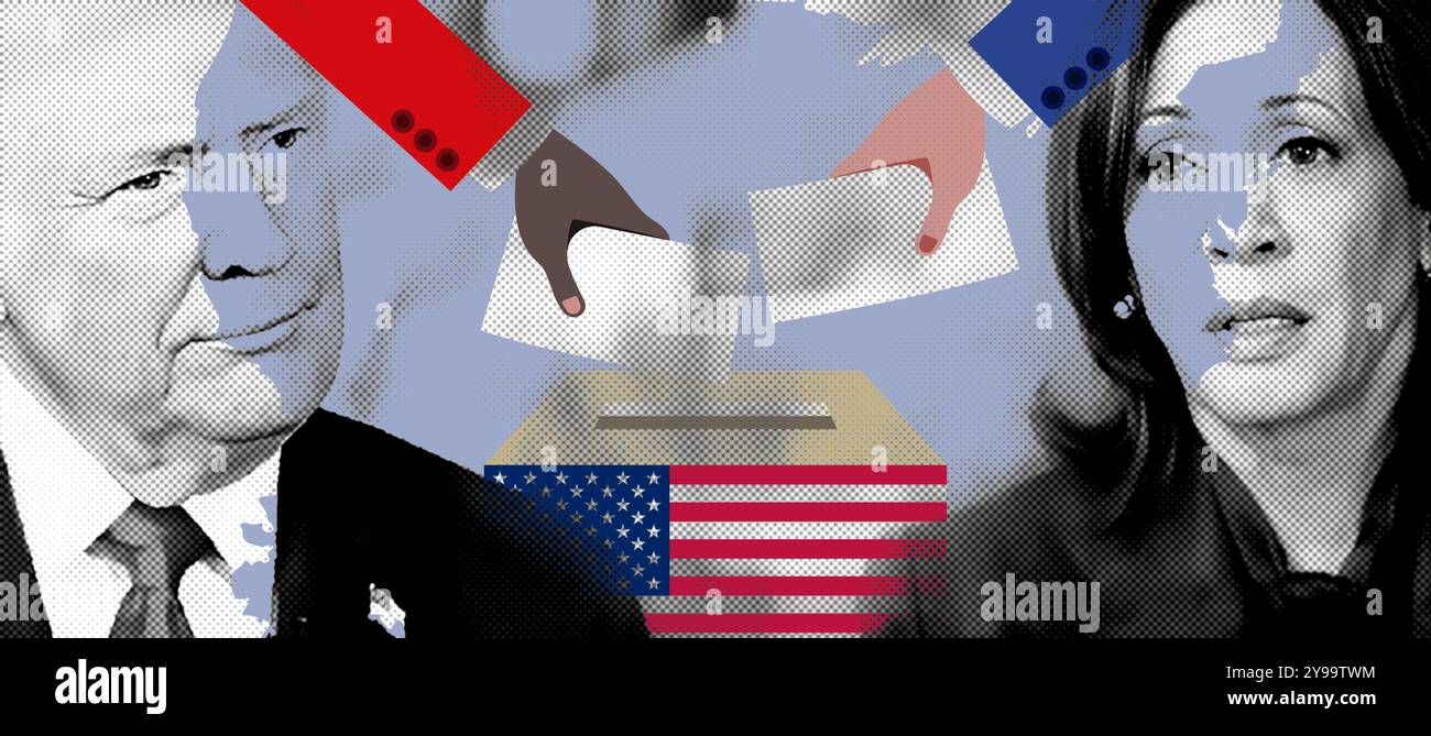 Portrait of Donald Trump and Kamala Harris. Black and white Photo ...