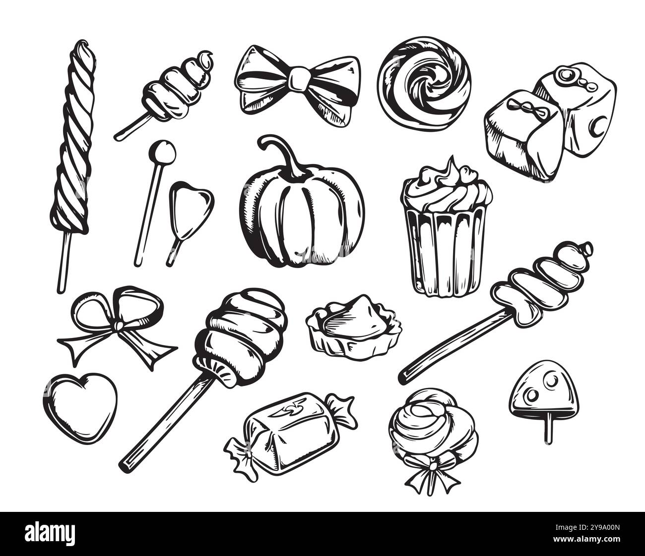 Hand drawn candy collection. Doodle sketch style. Set of various ...
