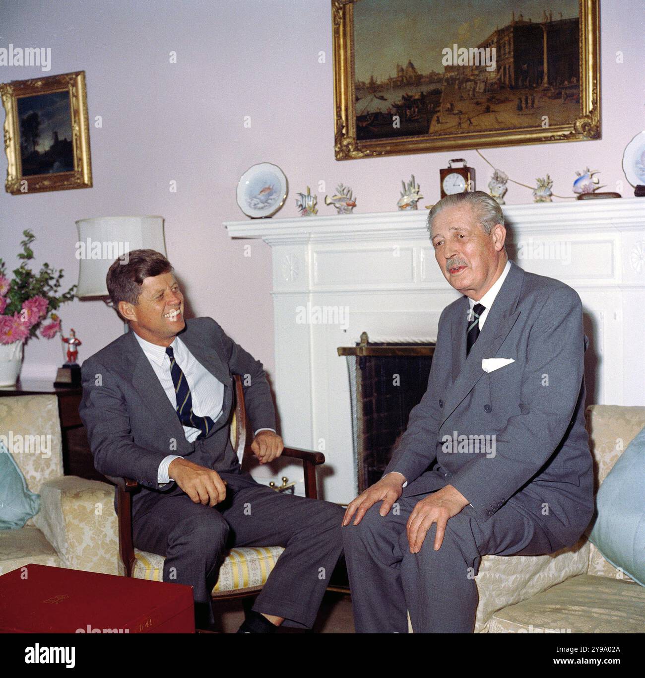 U.S. President John F. Kennedy meeting with UK Prime Minister Harold ...