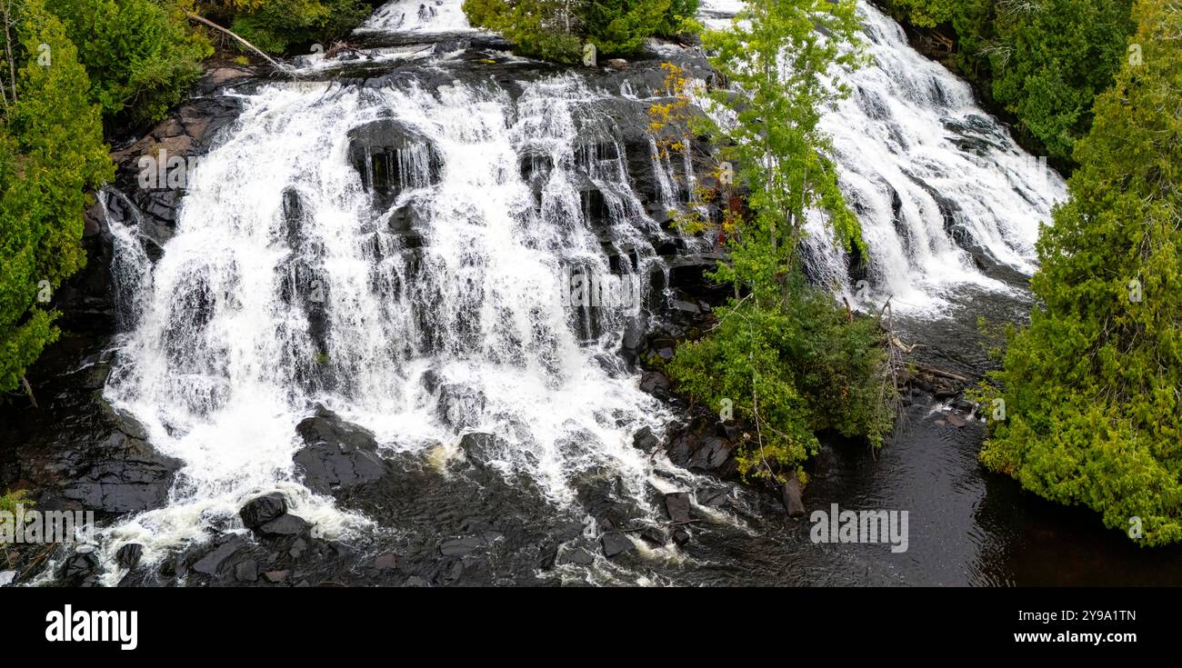 Aerial panoramic photograph of Bond Falls, Bond Falls State Park, near ...