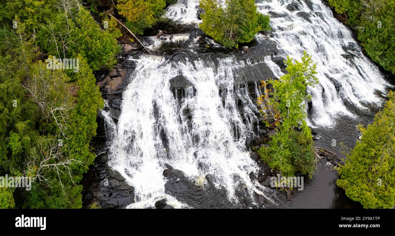 Aerial panoramic photograph of Bond Falls, Bond Falls State Park, near ...