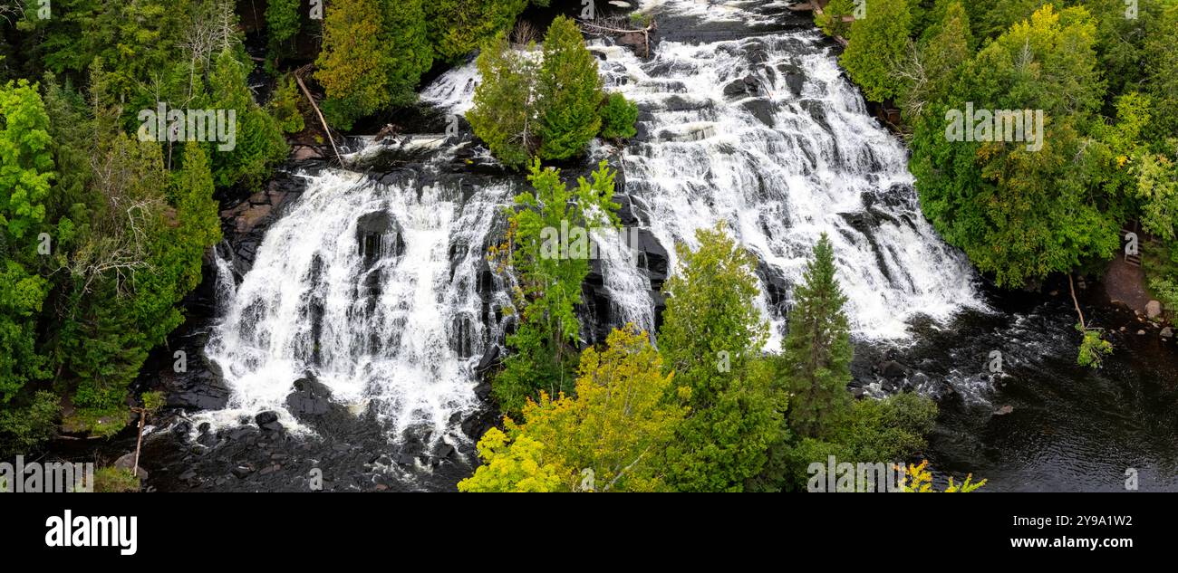 Aerial panoramic photograph of Bond Falls, Bond Falls State Park, near ...