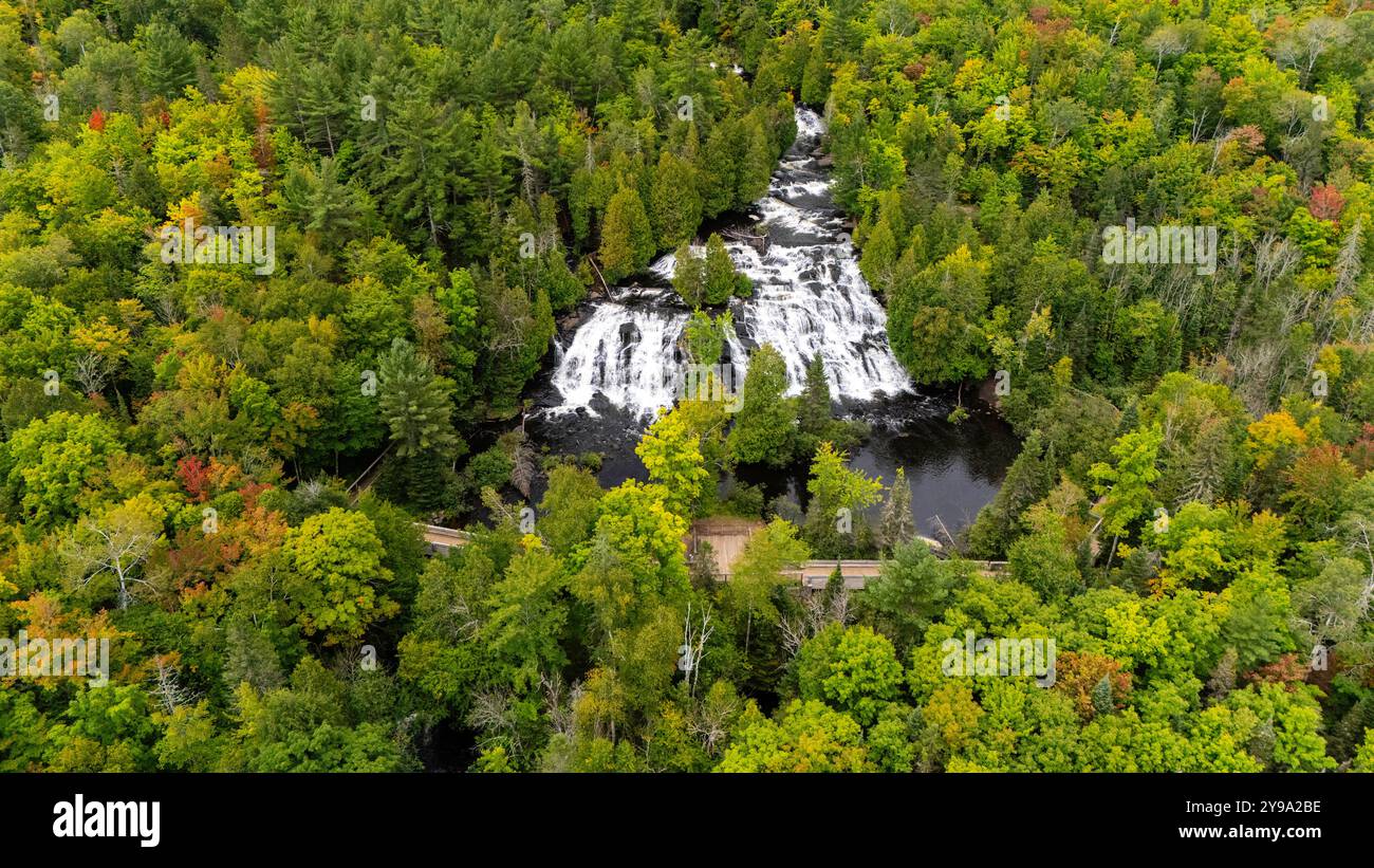 Aerial photograph of Bond Falls, Bond Falls State Park, near Paulding ...